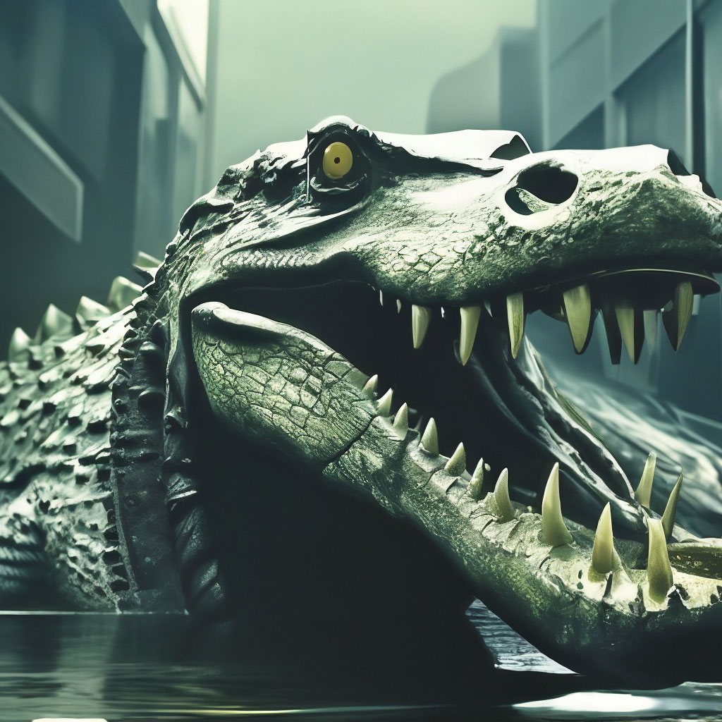 "Two-headed mystical crocodile, horror" — image created in Shedevrum