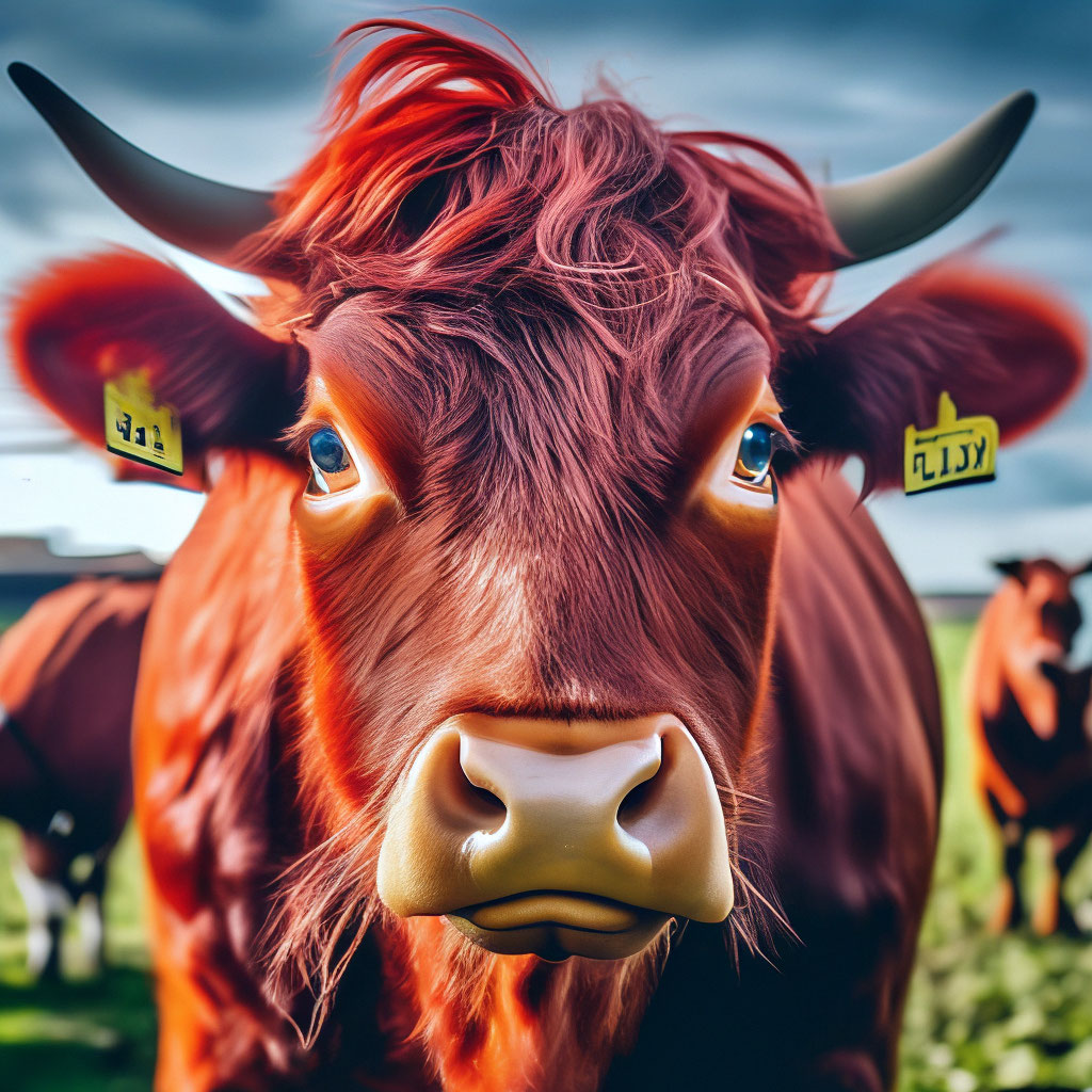 "A red-haired, angry cow, eyes bulging. Oil paints. ultra-detailed ...