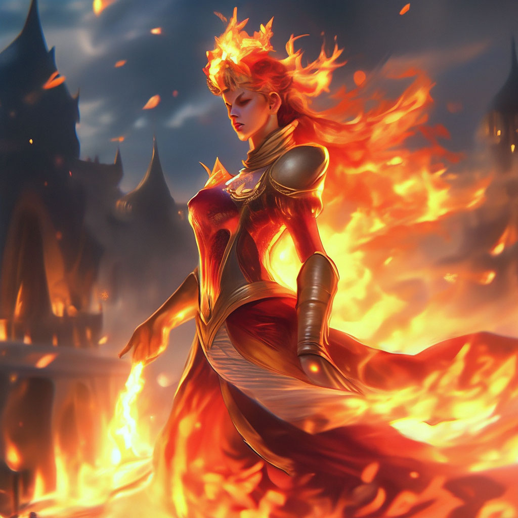 "The Princess of fire is on fire." — image created in Shedevrum