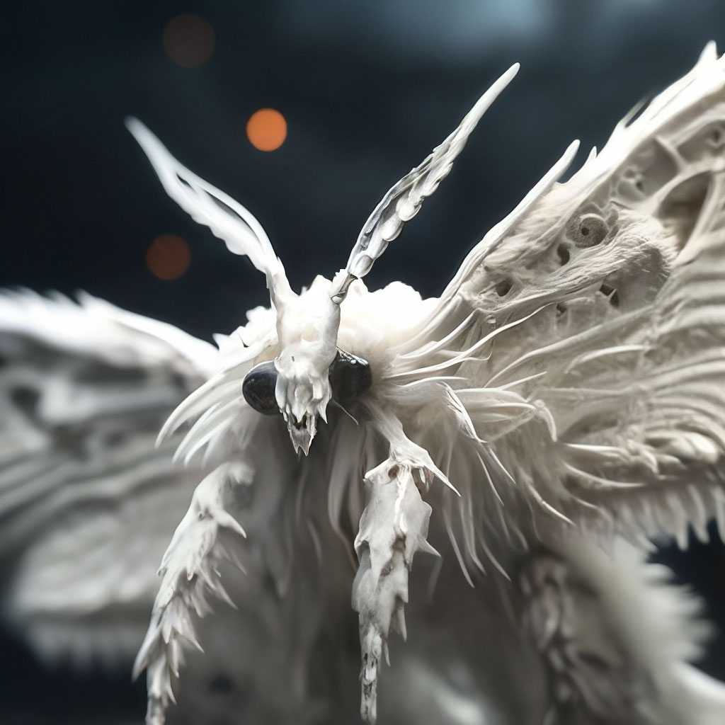 "White transparent, shaggy moth with antennae carved wings,professional ...