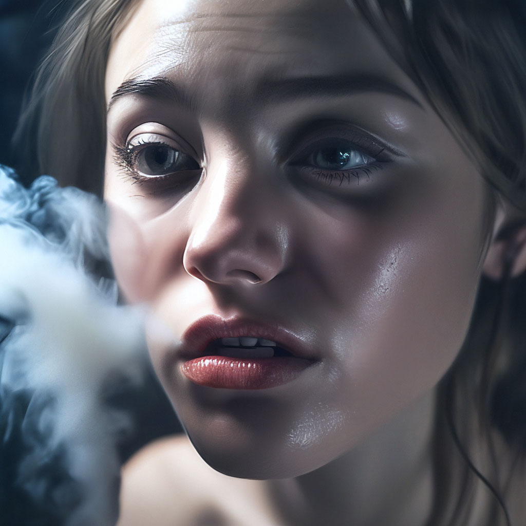 "Girl,crying,sad eyes,smoking a cigarette realism,high quality,retro,up ...