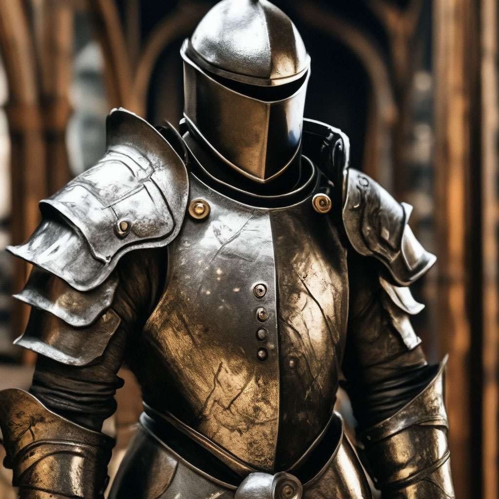 "Heavy iron armor, armor rack, flawless polishing, shiny metal" — image ...