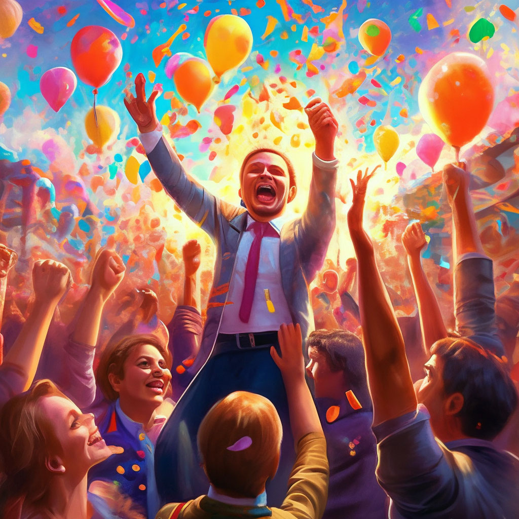 "Hooray for us already 200" — image created in Shedevrum
