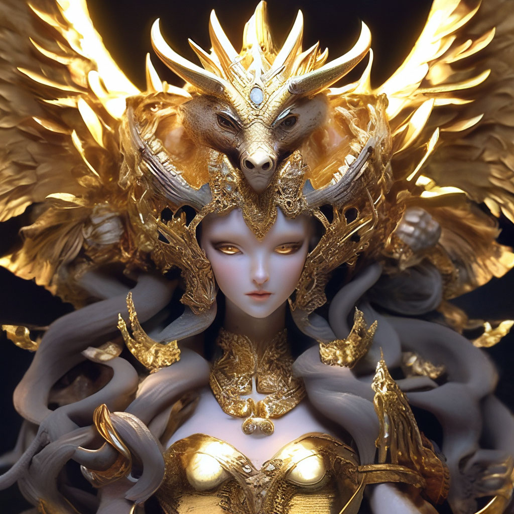 "Medusa +dragon with wings,in a golden crown, mythical beast ...