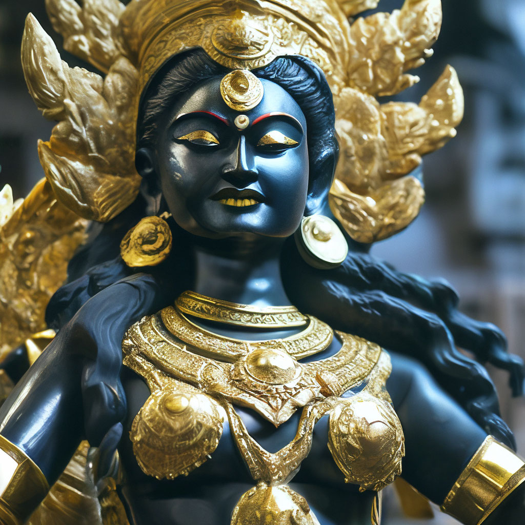 "Goddess Kali, black marble, gold leaf, sculpture, detailed, clear ...