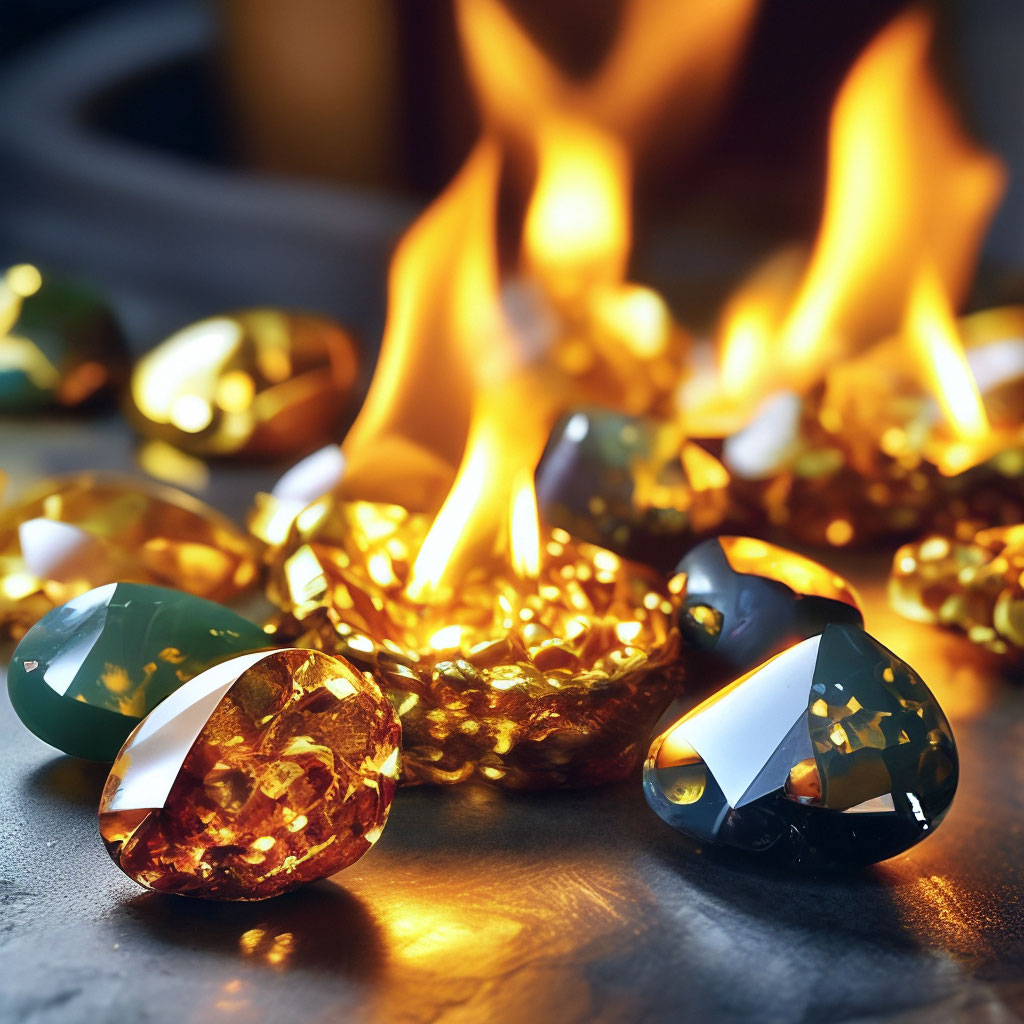 "Precious stones gold fire" — image created in Shedevrum