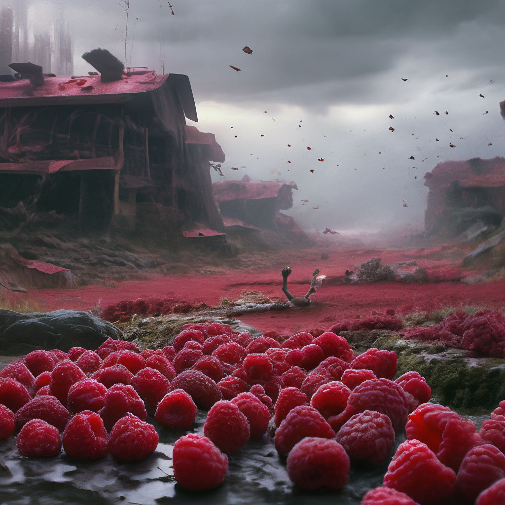 "Raspberry aesthetics, lots of raspberries" — image created in Shedevrum