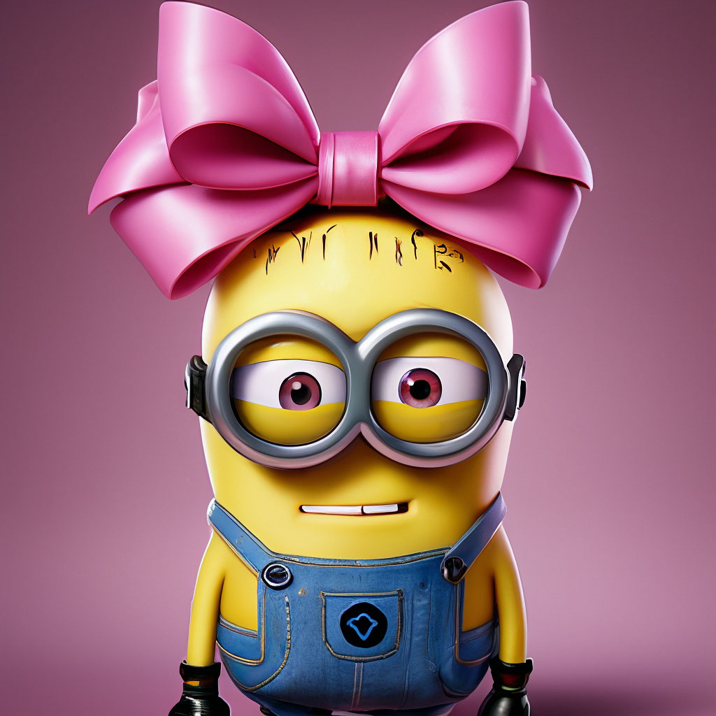 "Minion with a big pink bow on her head" — image created in Shedevrum