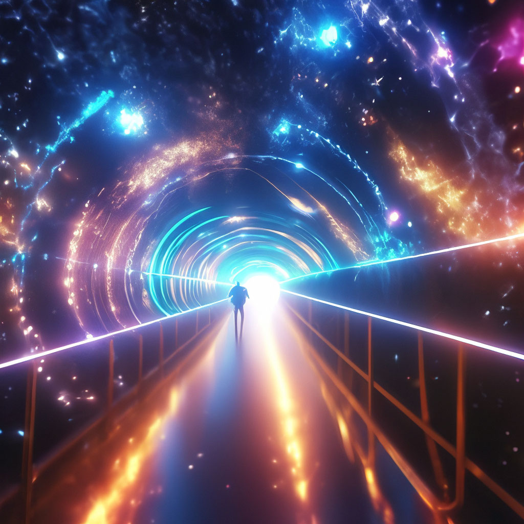 "Tunnel of luminescent galactic wave+magic dust, glow,flicker,galaxy ...