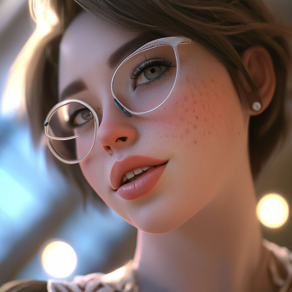 "Fabulous girl 18+, pastel colors, close-up, glasses, lace, light body ...