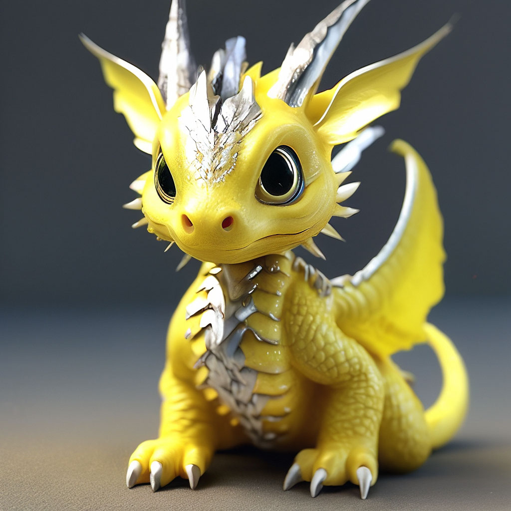 "Cute beautiful little lemon dragon with silver spine and wings ...