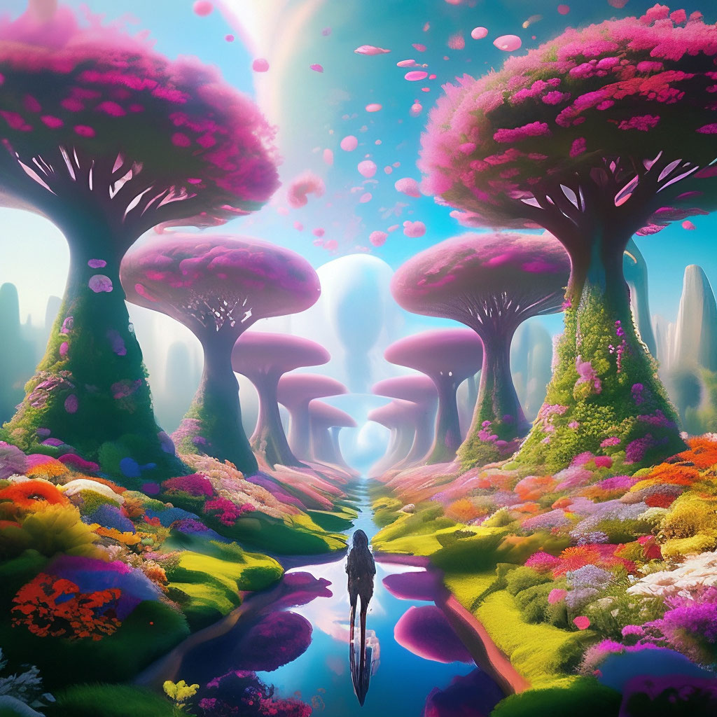 "Parallel universe, incredible trees and flowers" — image created in ...