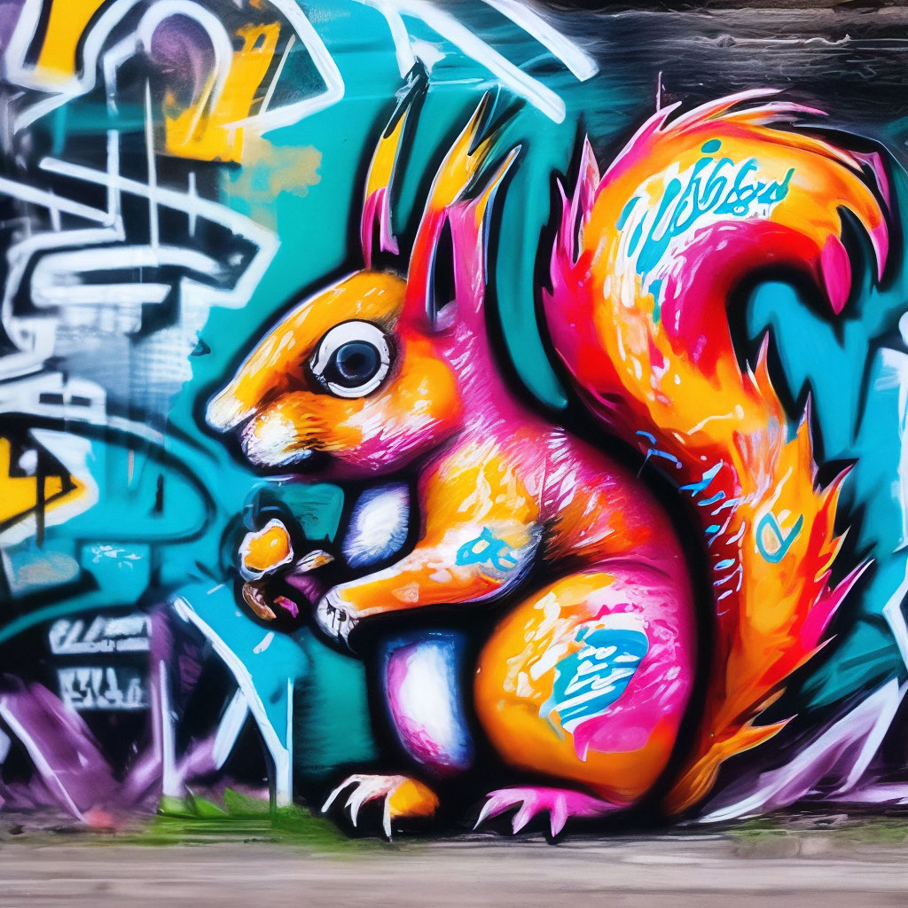 "A squirrel in the style of graffiti." — image created in Shedevrum