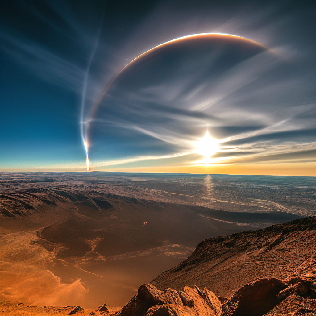 "1 view from Earth to the planet Mars, fire halo, 800mm, 32k, sharpen ...