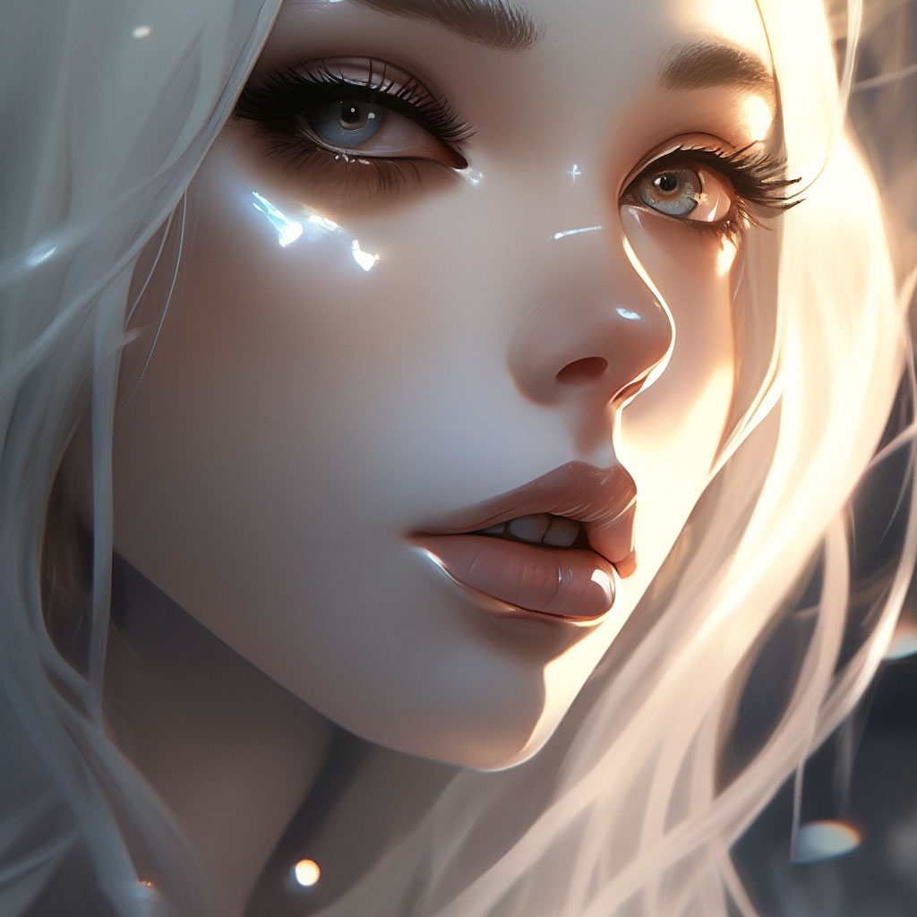 "Sadness aesthetics a beautiful girl with ash-white hair lush in her ...
