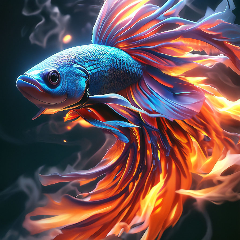 "Hyper realistic,strong,beautiful,powerful, wonderful fish veil tail ...