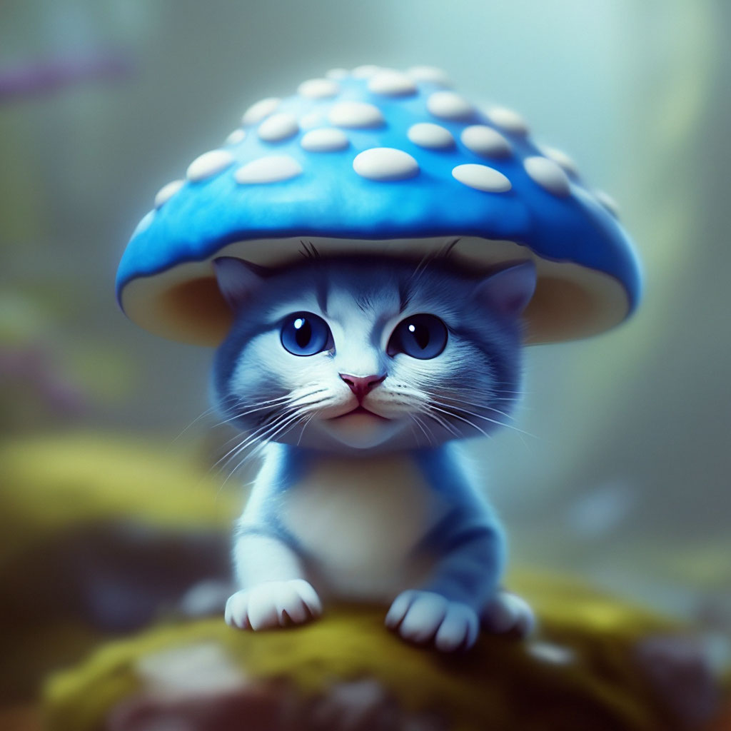 "A smurf with a cat's face and a mushroom head" — image created in ...