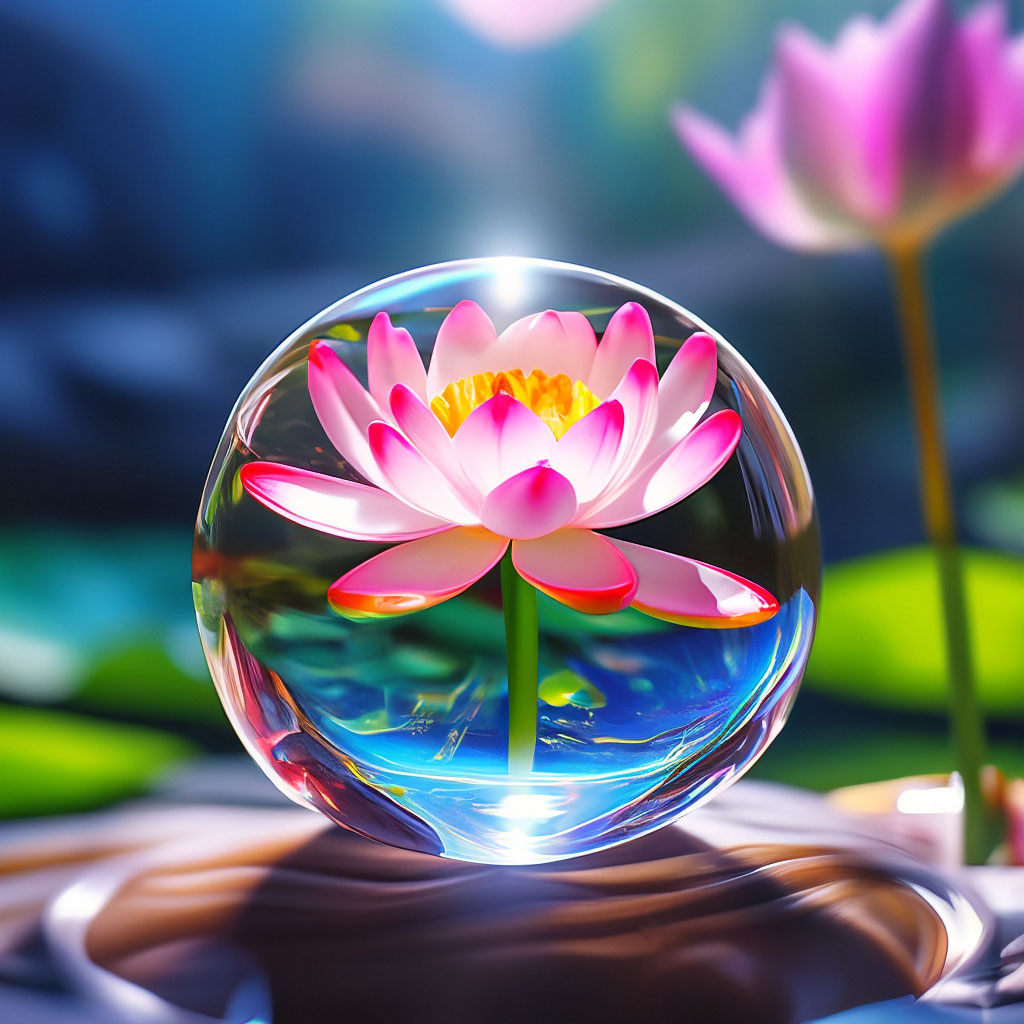 "Professional photo, realistic, lotus flower in a glass ball, high ...