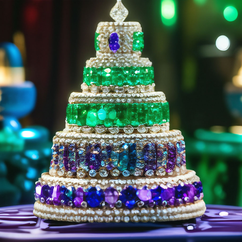 "Cake made of diamonds, diamonds, emeralds, sapphires, rubies, jadeids ...