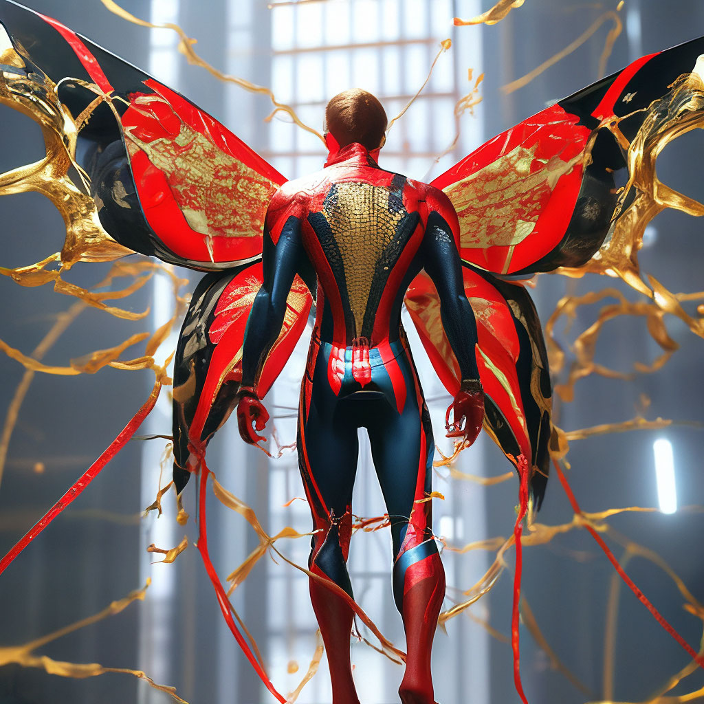 "Spider-man+butterfly in a red suit coherent, ue5, beautiful, butterfly ...