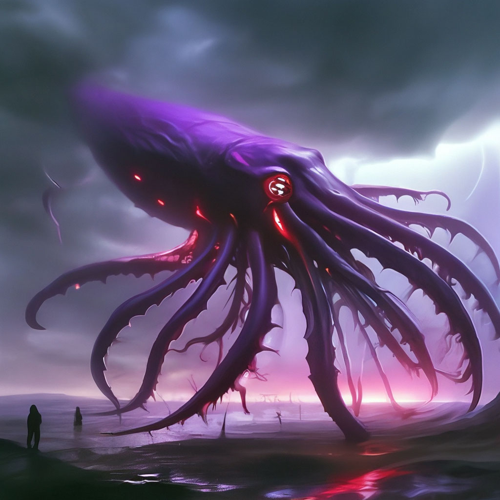 "Electric squid is huge purple with red lightning bolts." — image ...