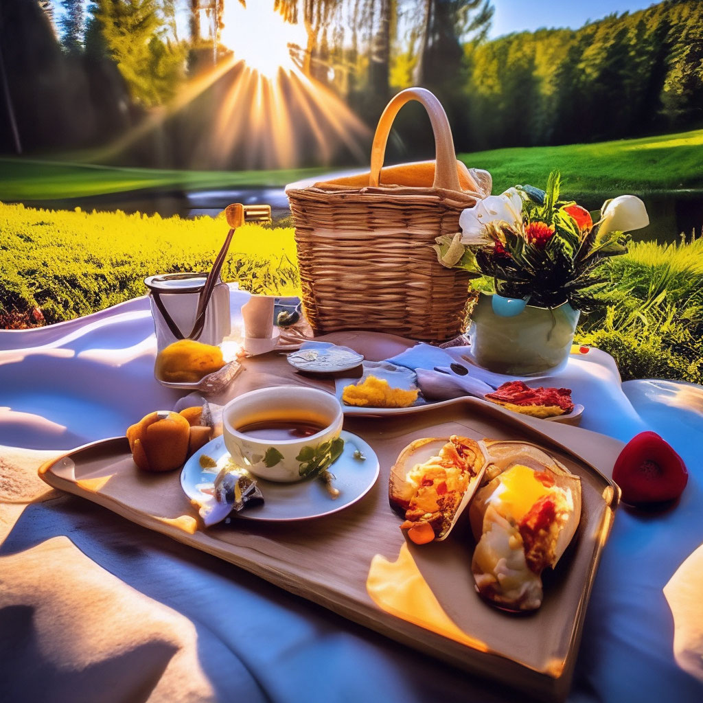 "Good morning, world!🌄 Picnic in nature, tea, goodies, morning" — image ...
