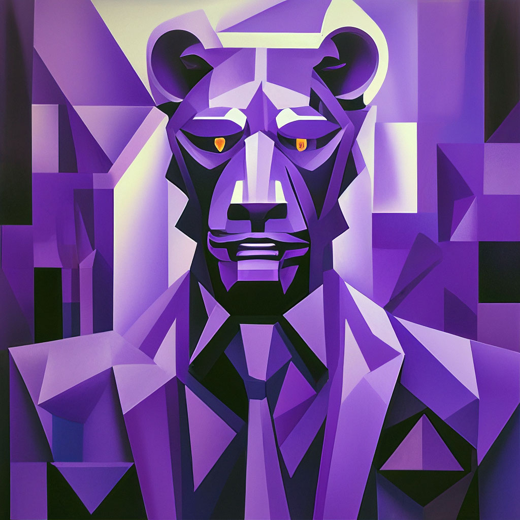 "Tiger king, in purple shade, Picasso style, dim lighting" — image ...