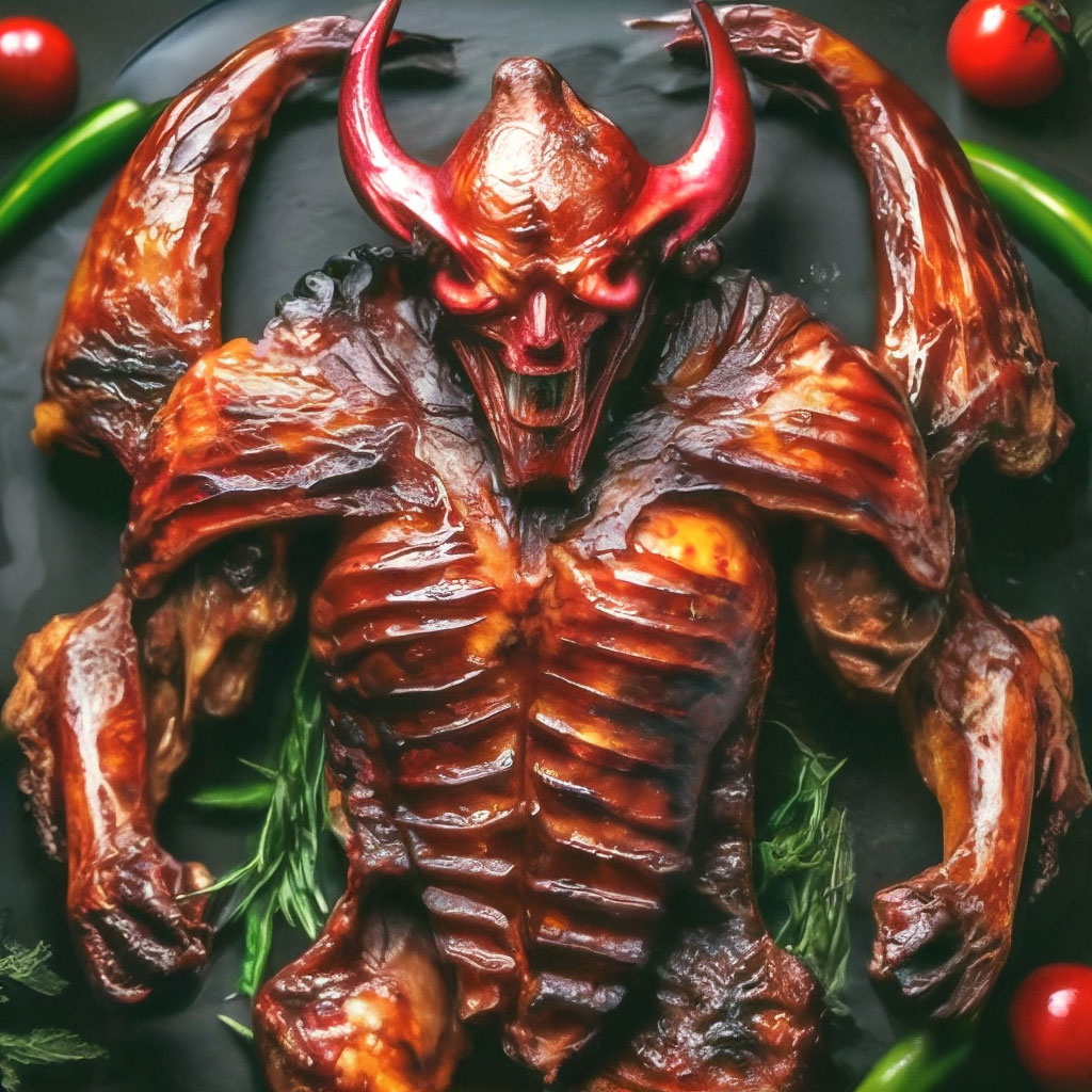 "Demon-grilled chicken" — image created in Shedevrum