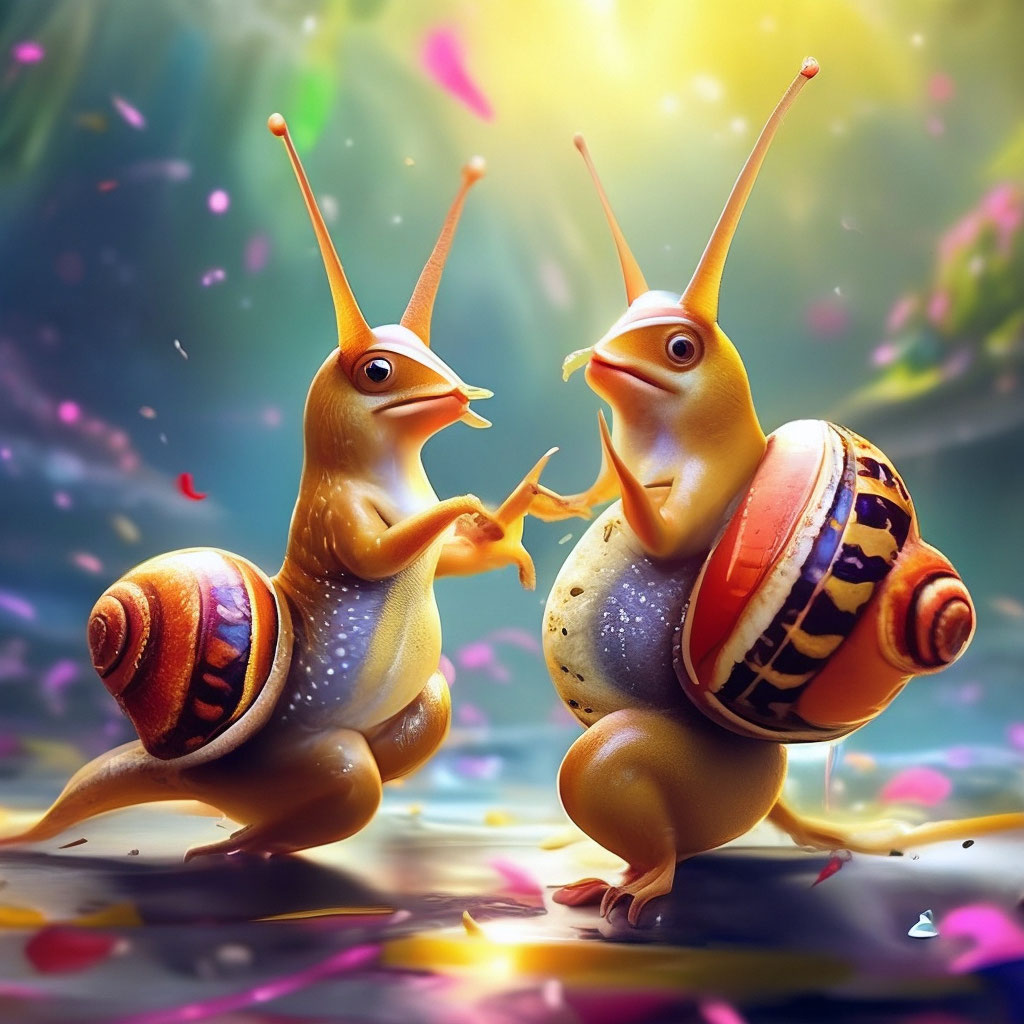 "Snails 🐌 dance 👯 break dance 🕺" — image created in Shedevrum