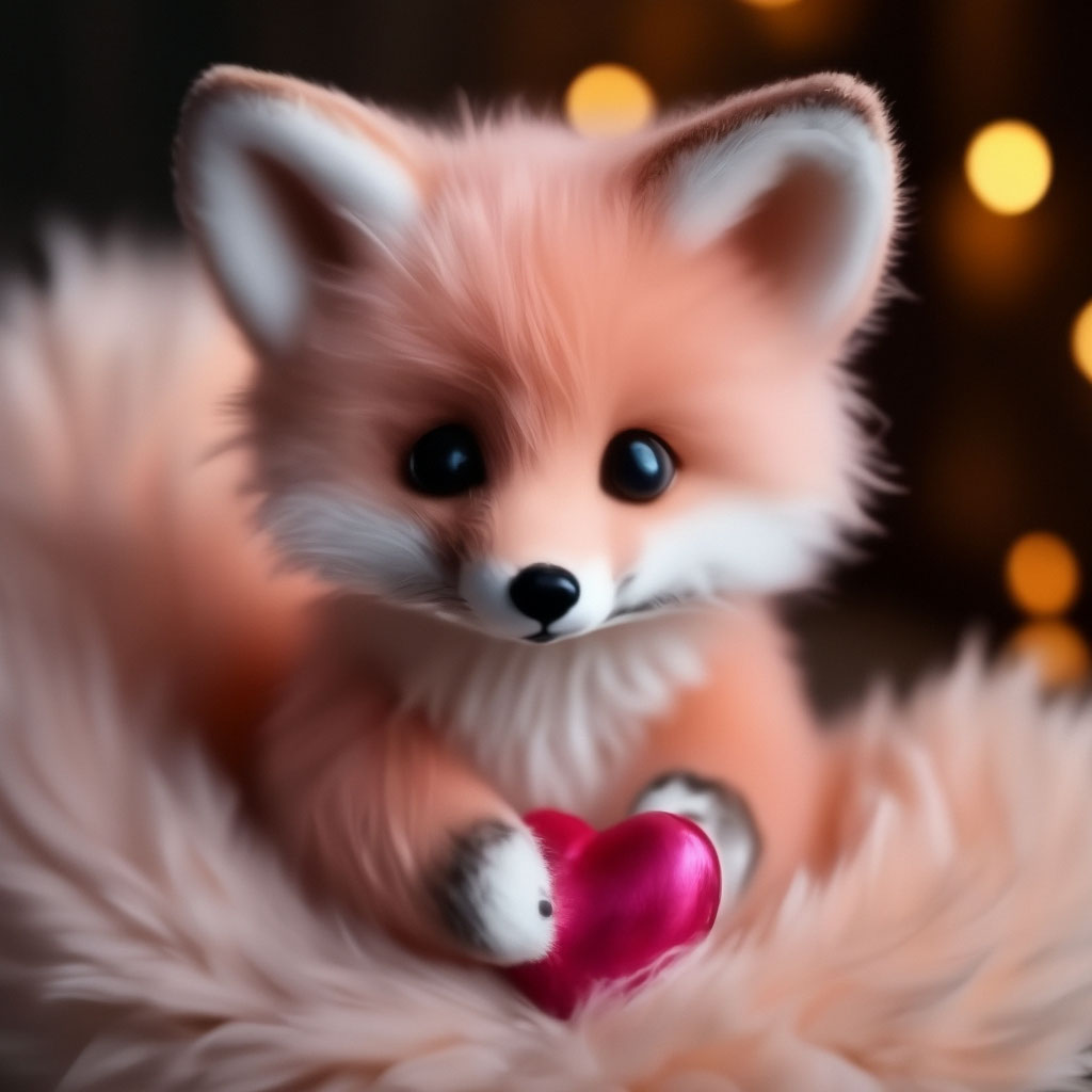 "Realistic tiny fluffy baby of a light pale pink fox , sitting on a ...