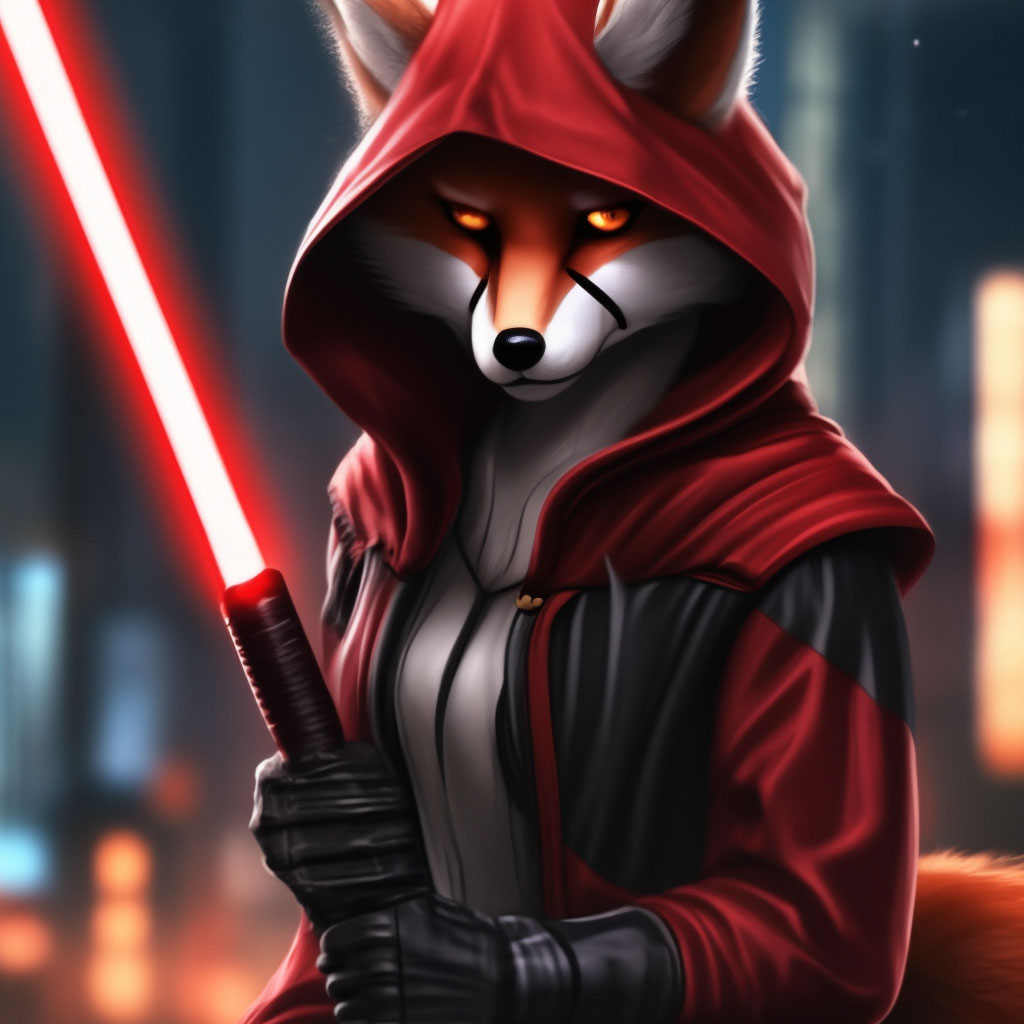 "Anthropomorphic furry-fox female, Sith, lightsaber two blades red ...