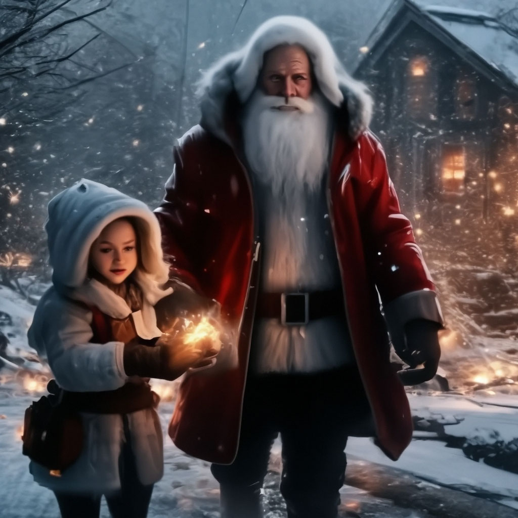 "Santa Claus with Snow Maiden greetings snow gifts Christmas tree ...