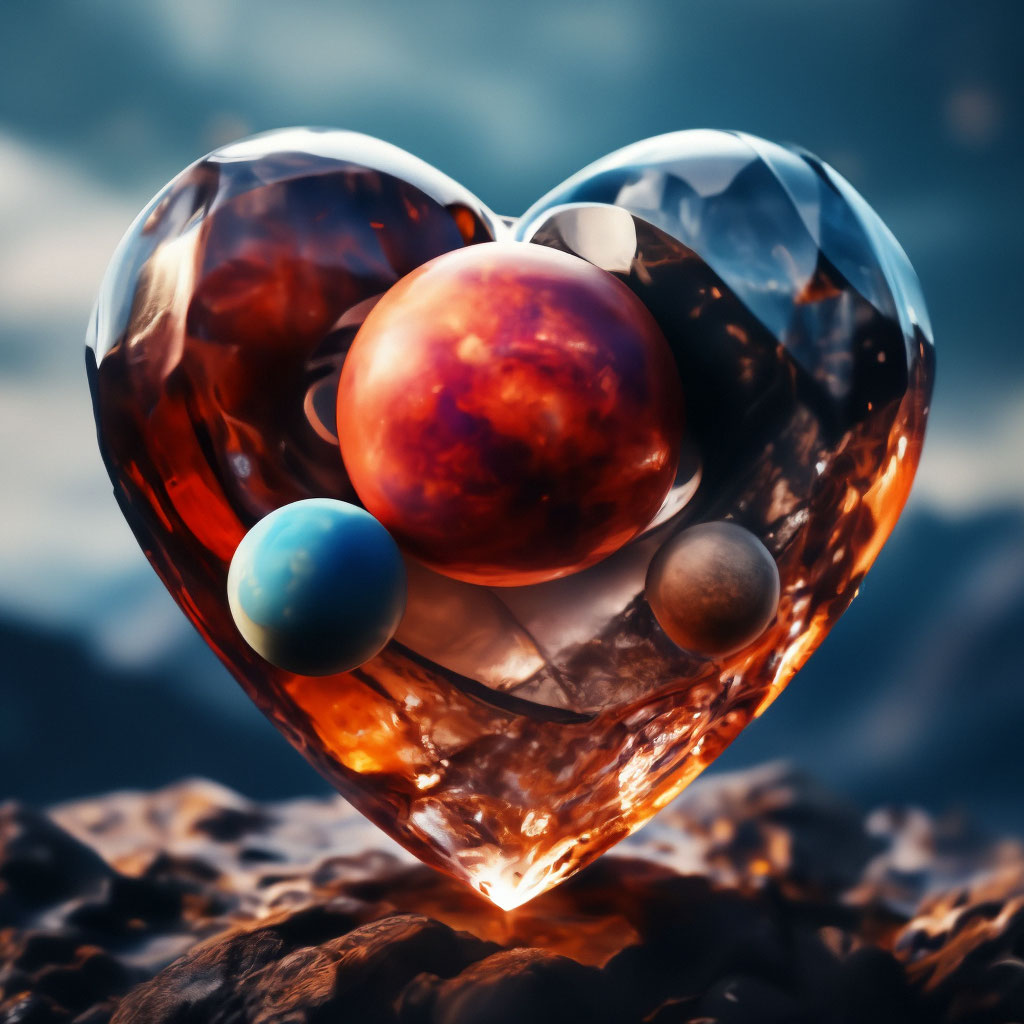 "A crystal heart with planets inside" — image created in Shedevrum