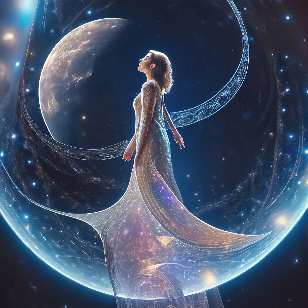 " ️ aerial view, full-length, bottom-up view, woman in a star dress ...