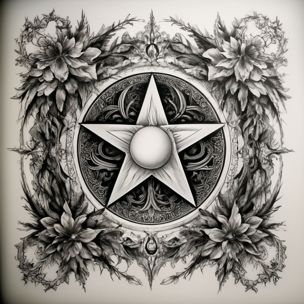 "Pentagram, pencil drawing on white paper in the corner, corner ...