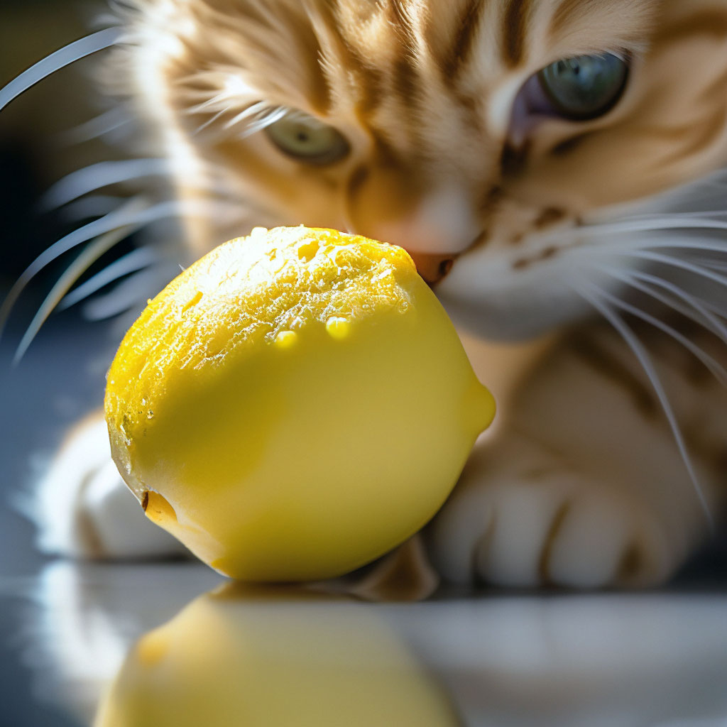 "Frightening fluffy lemon on thin paws, eye reflection, SAF+fur, close ...