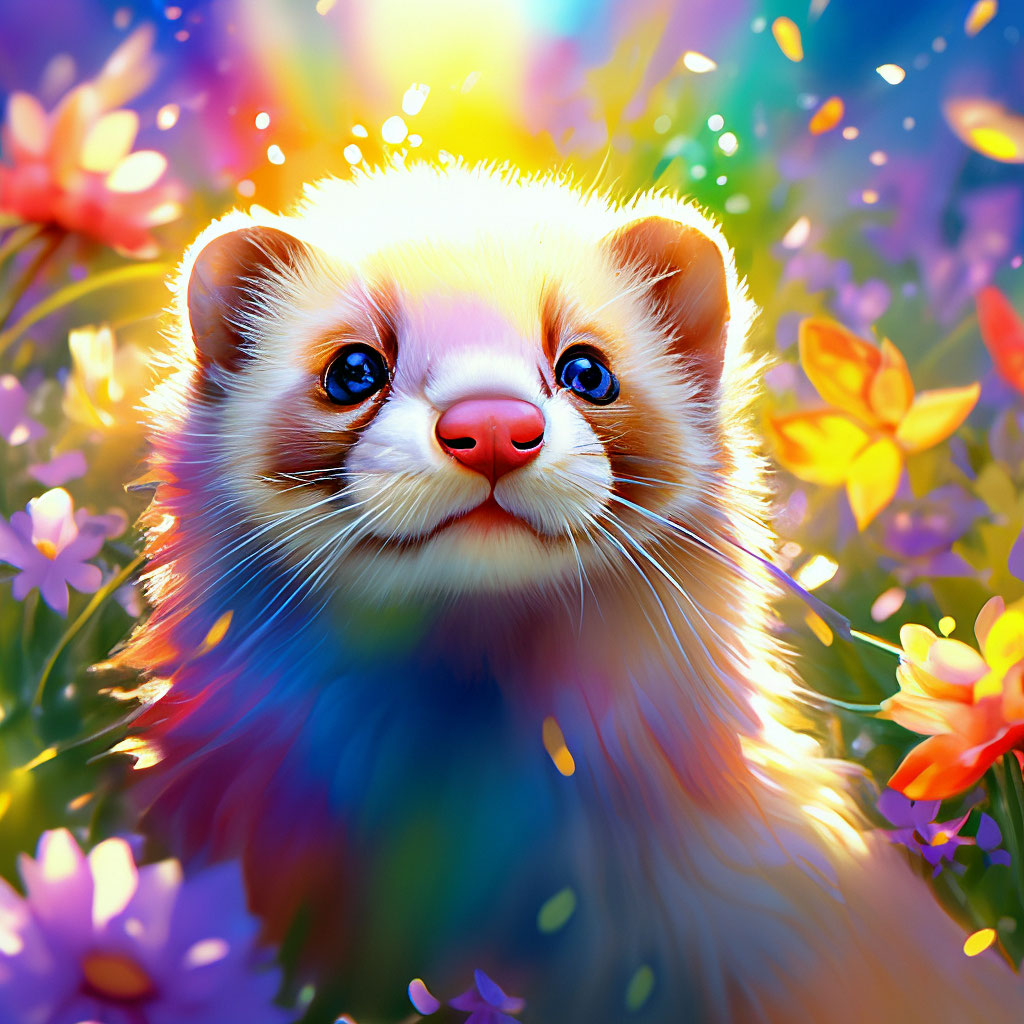 "Fluffy ferret, naturalness, soft hair, shiny expressive eyes, close-up ...