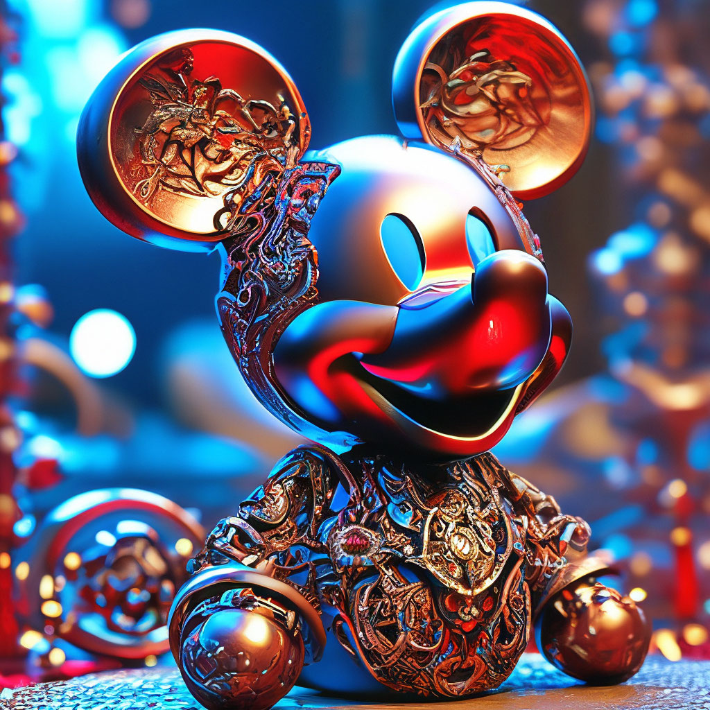 "Hyper realistic, tricky mickey mouse, beautiful cyber, made of iron ...