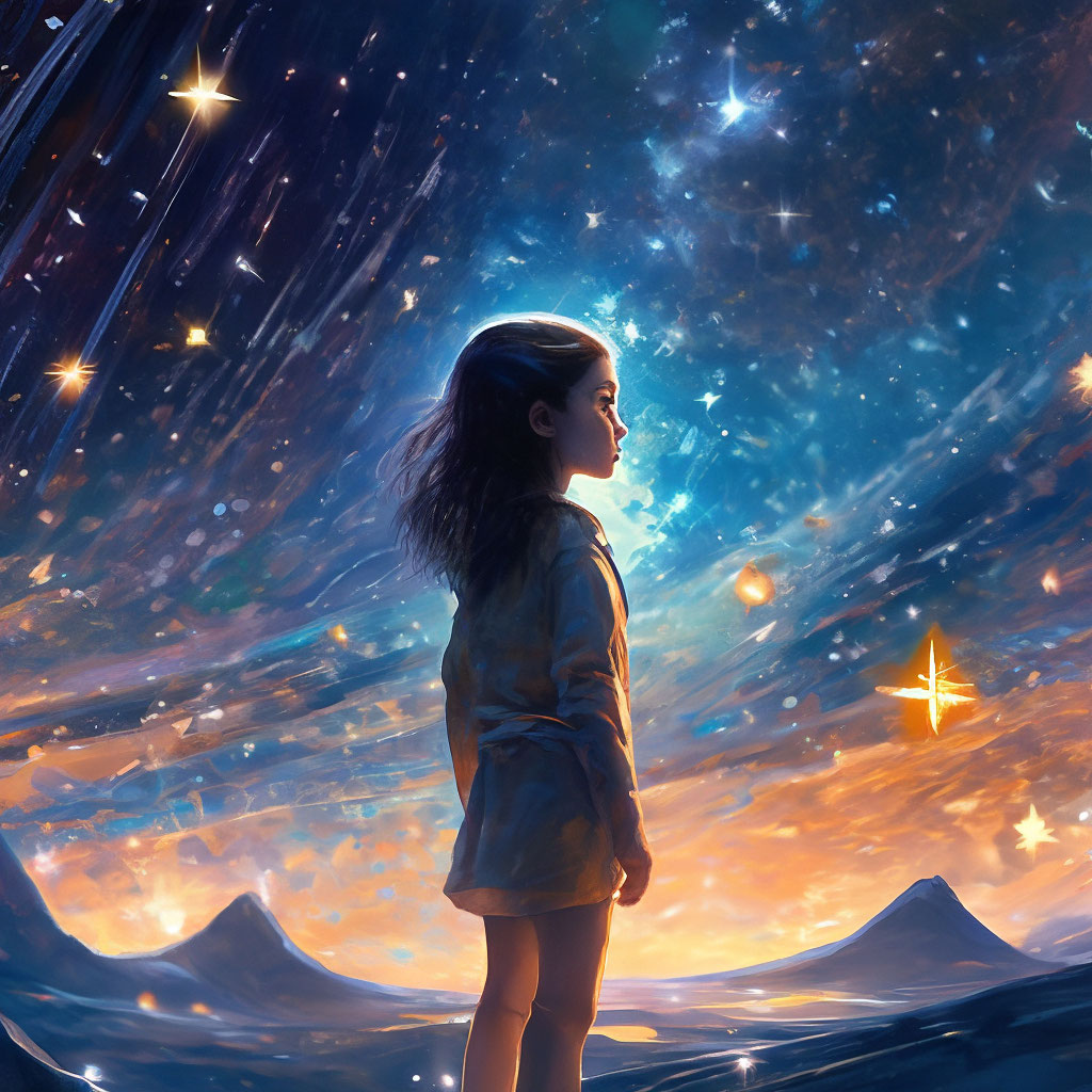 "A star girl from another planet of stars" — image created in Shedevrum
