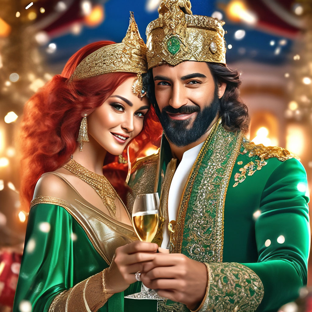 "Sultan and Sultana celebrate New Year 🎄🎄🎄 soft light, hyperrealism ...
