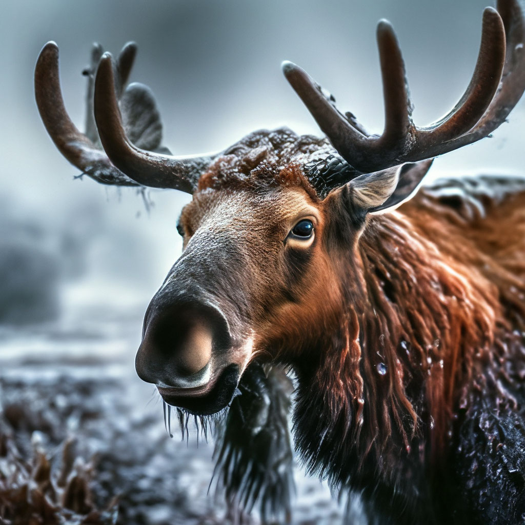 "Hyperrealism, very beautiful red-haired moose with a black tint ,large ...