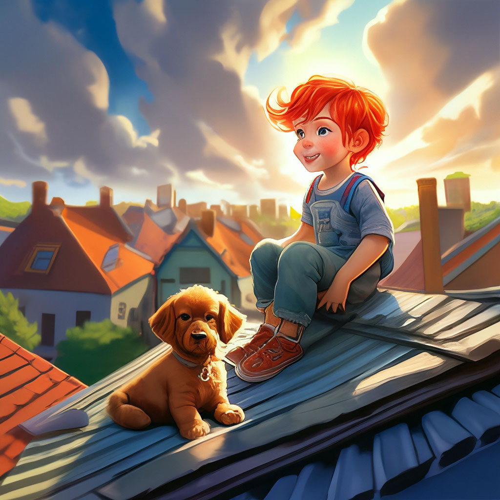 "Cartoon, kid and carlson 2-3 years old, red hair sticking out, on the ...