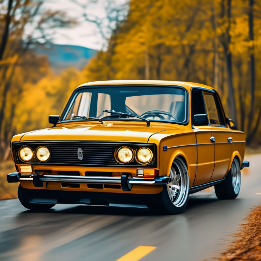"Futuristic design,understated suspension, LADA 2106 VAZ, DARK YELLOW ...