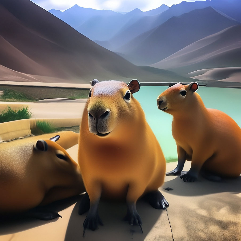 "Capybaras are resting in China" — image created in Shedevrum