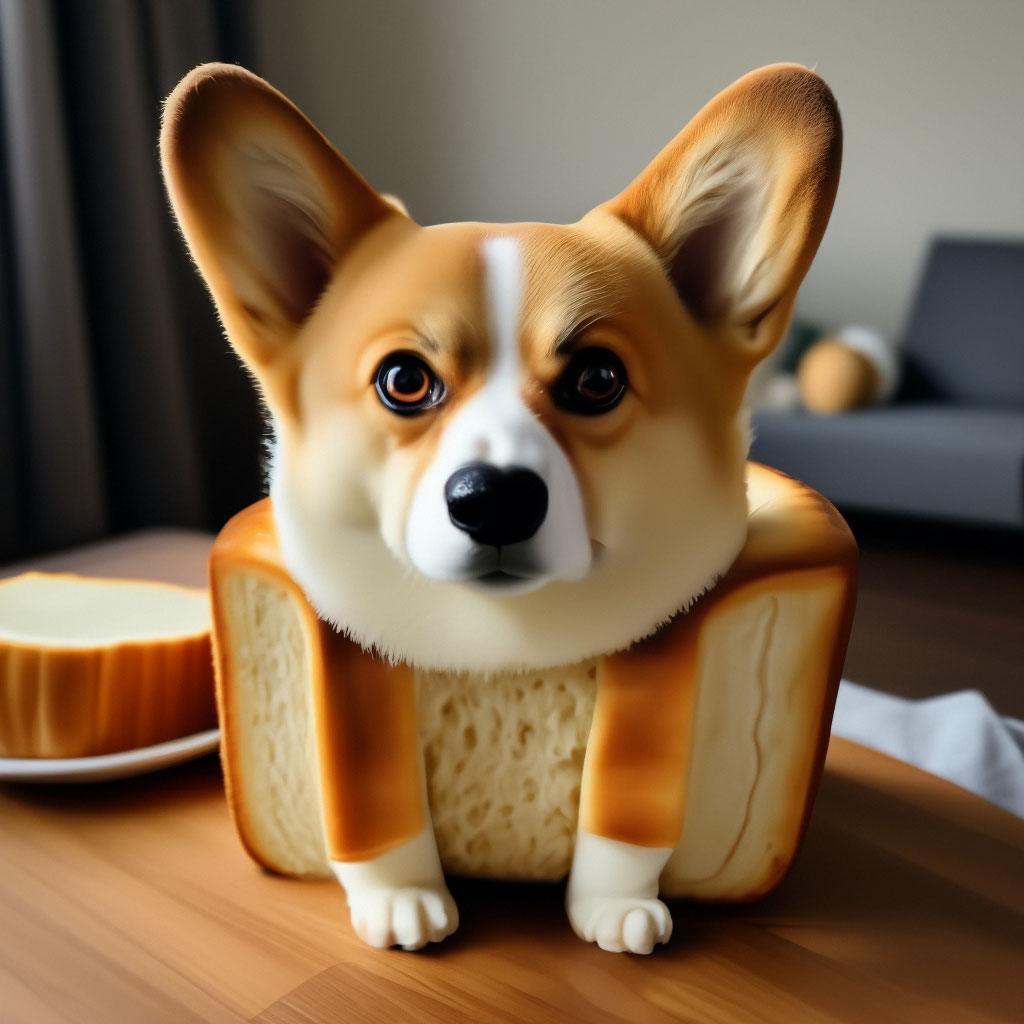 "Bread corgi" — image created in Shedevrum