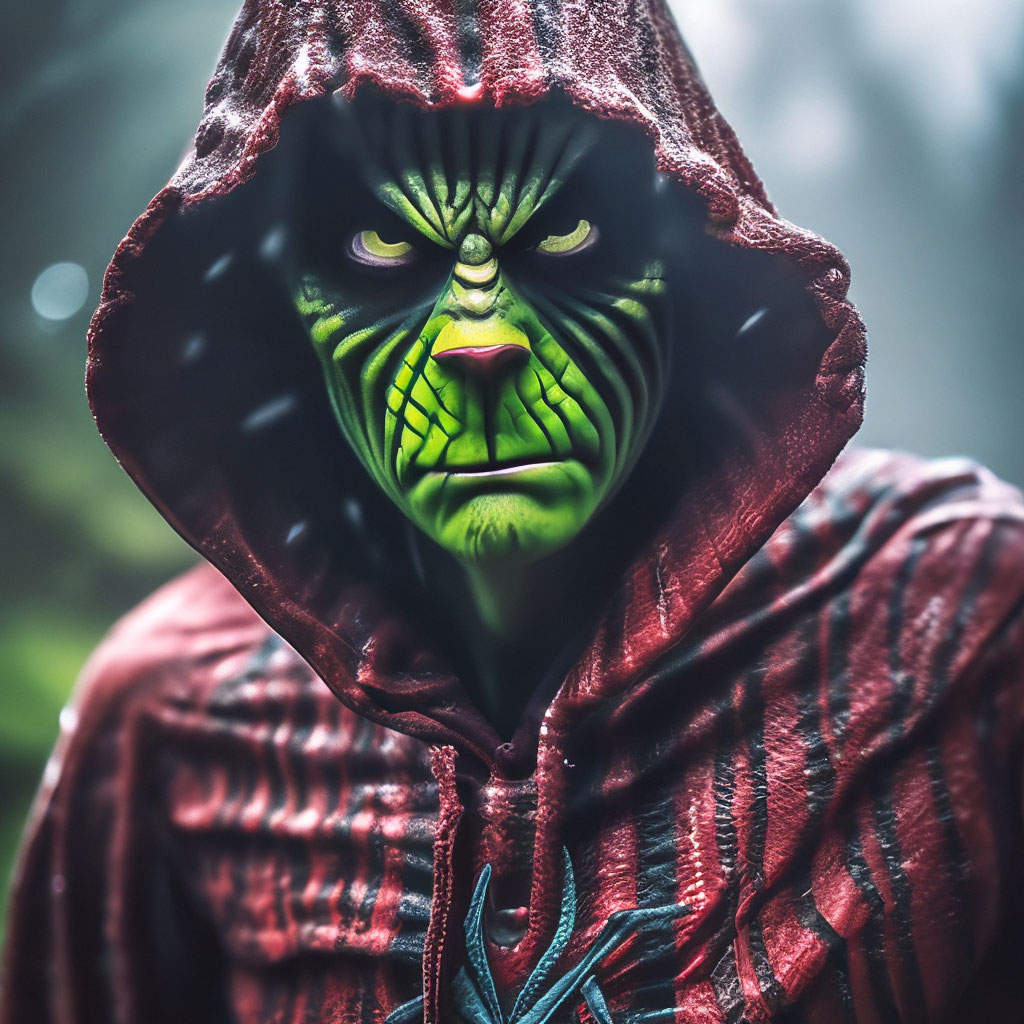 "Spider-Man Grinch, New Year's costume." — image created in Shedevrum