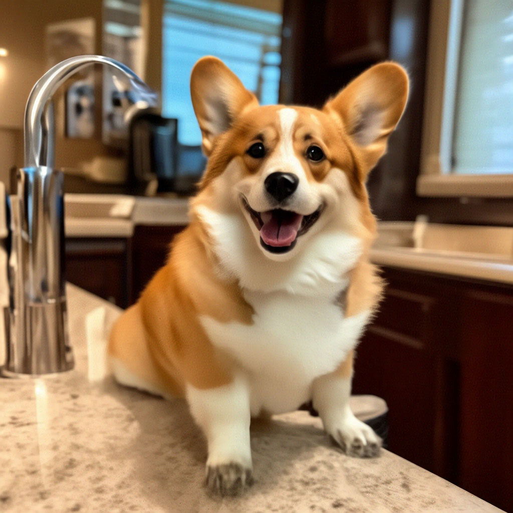 "A rich corgi has woken up and is brushing her teeth on her hind legs ...