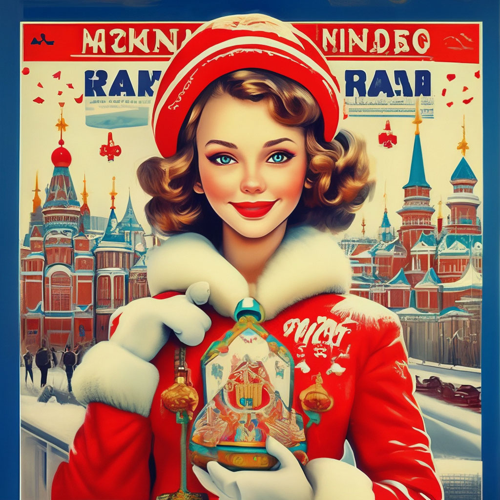 "Russian New Year's poster in the style of the 50s" — image created in ...