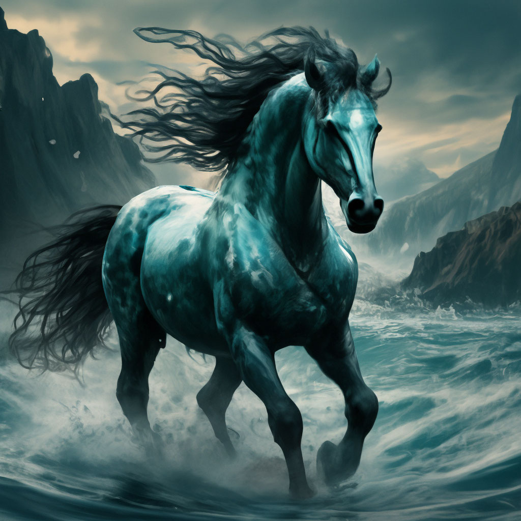 "The spirit of water in the form of a horse" — image created in Shedevrum