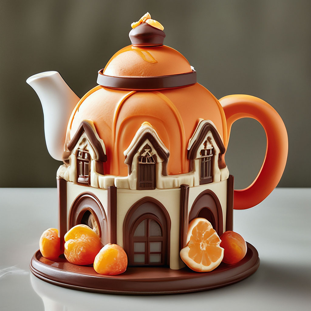 "Chocolate-glazed cookie cake in the form of a teapot with arches ...